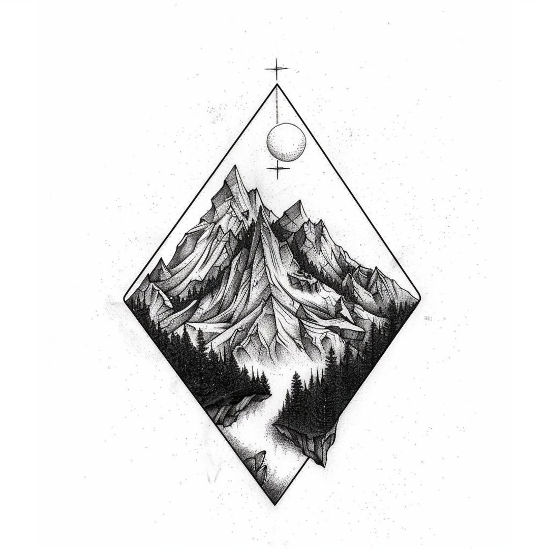 Nature-inspired Geometric Mountain Tattoo Design, Digital Print - Etsy