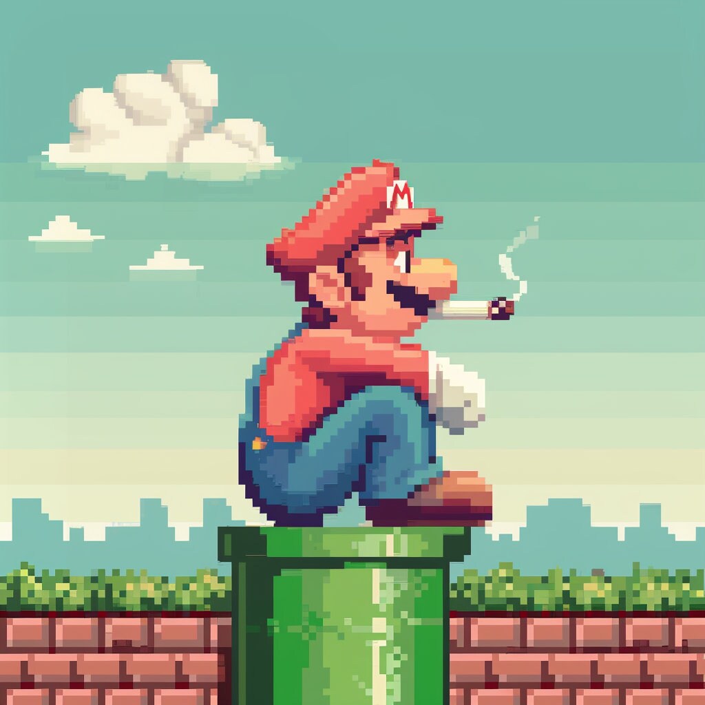 Super Mario on a Smoke Break Pixel Art - Etsy