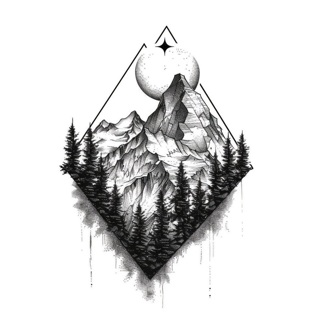 Nature-inspired Geometric Mountain Tattoo Design, Alternate Version - Etsy