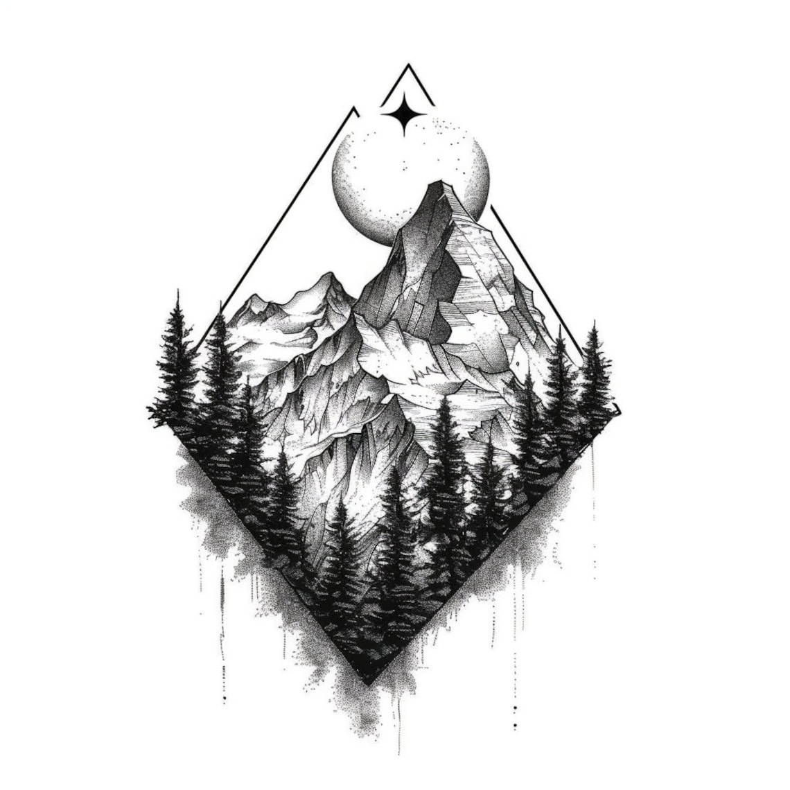 Nature-inspired Geometric Mountain Tattoo Design, Alternate Version - Etsy