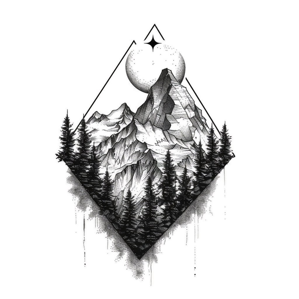 Nature-inspired Geometric Mountain Tattoo Design, Alternate Version - Etsy