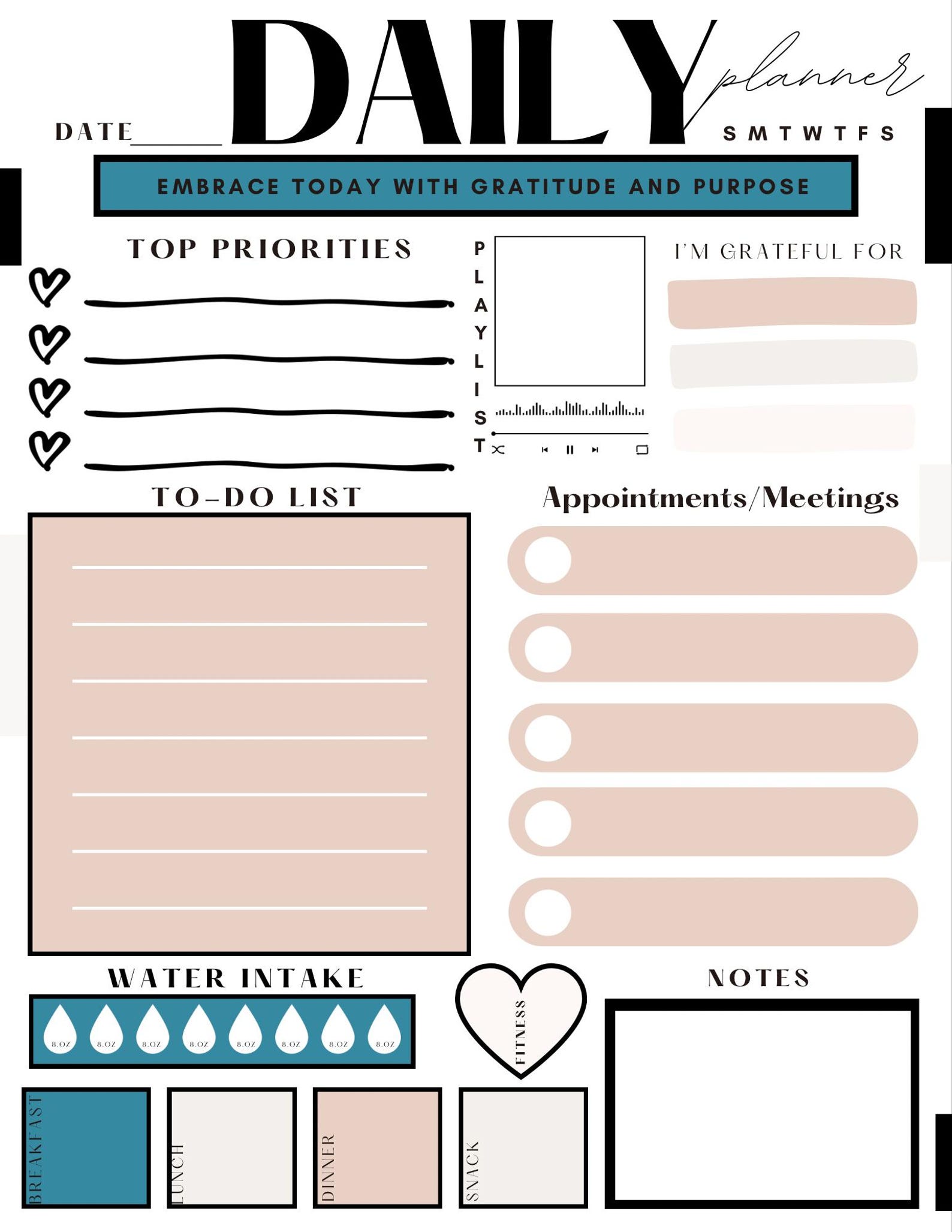 1 Daily Planner Printable | Productivity Planner To-do List, Gratitude ...