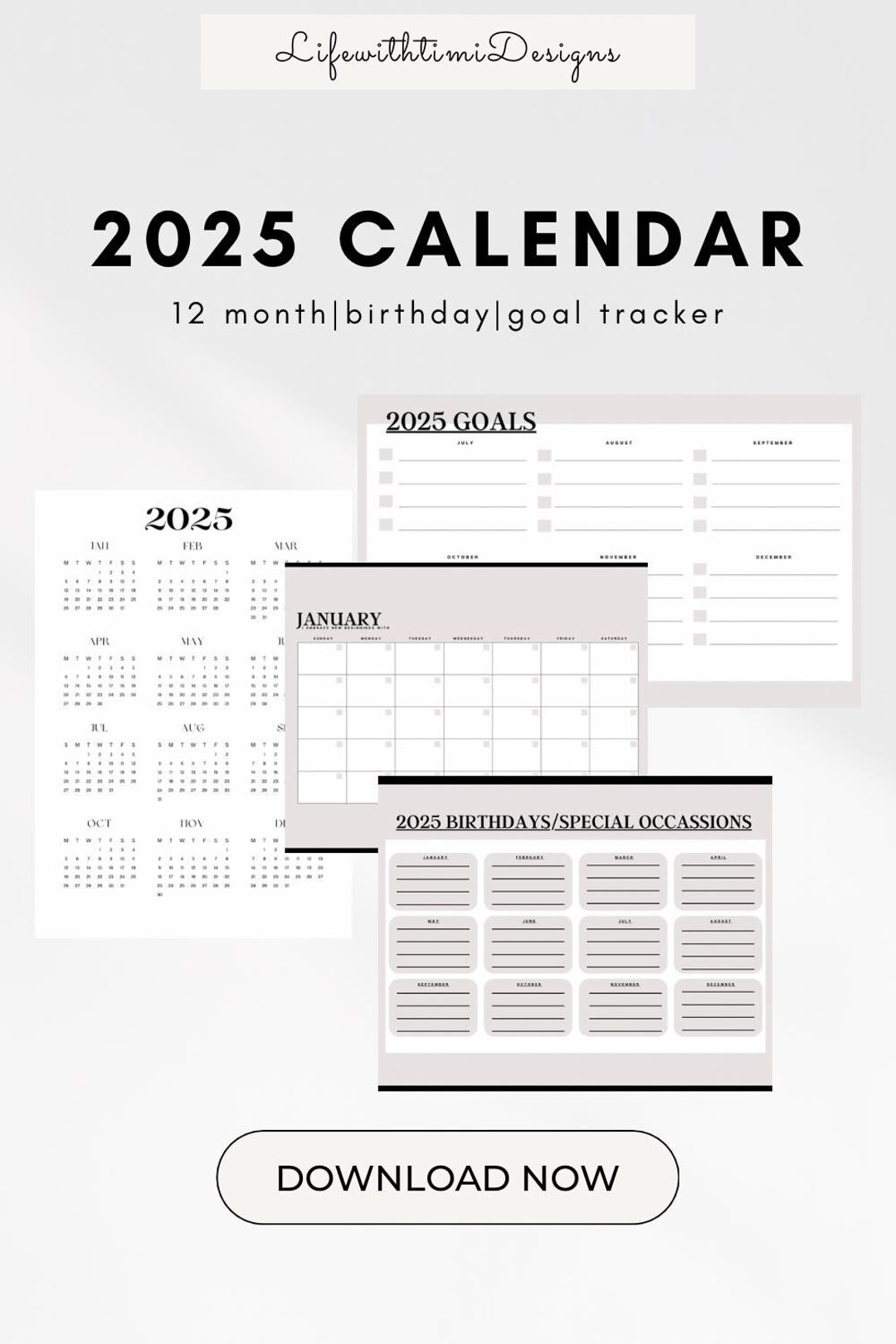 2025 Monthly Planner Calendar With Sunday Monday Start Options Birthday ...
