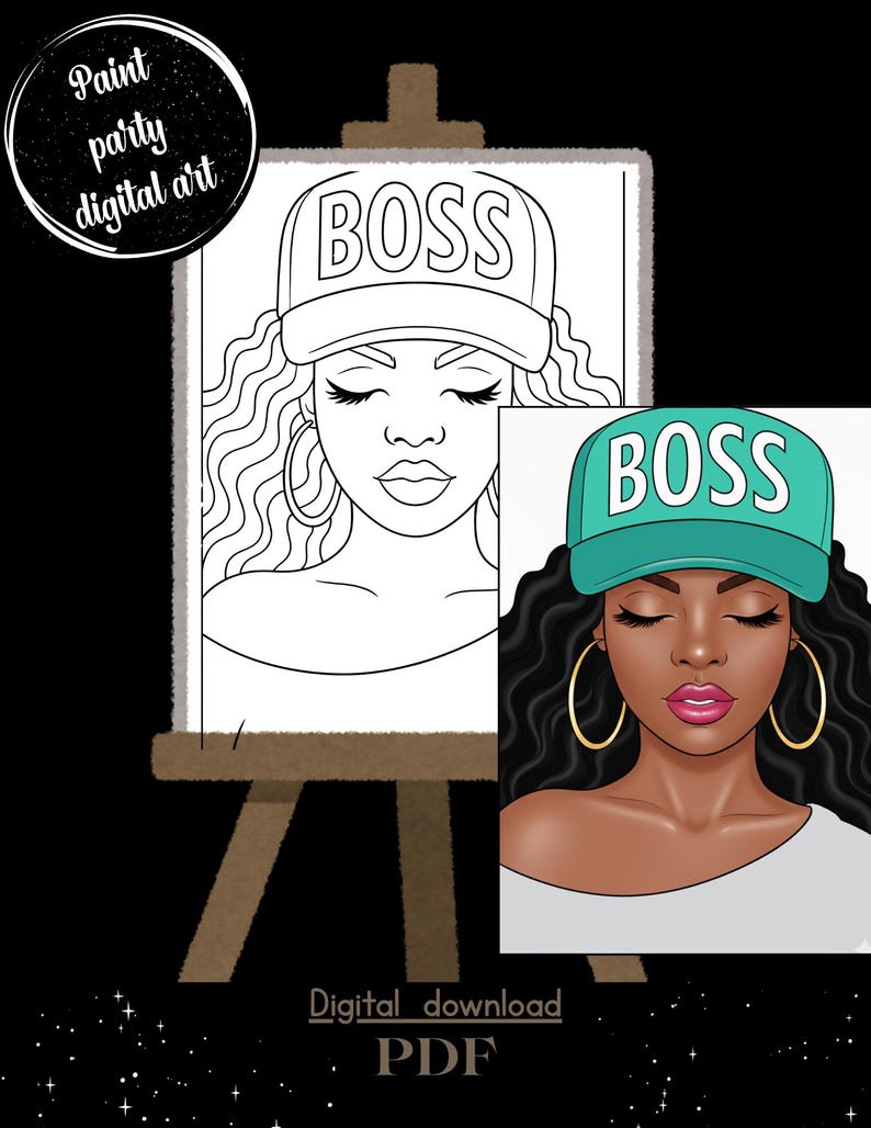 DIY Woman Wearing Boss Hat | Pre-drawn Outline Canvas | Boss Hat ...