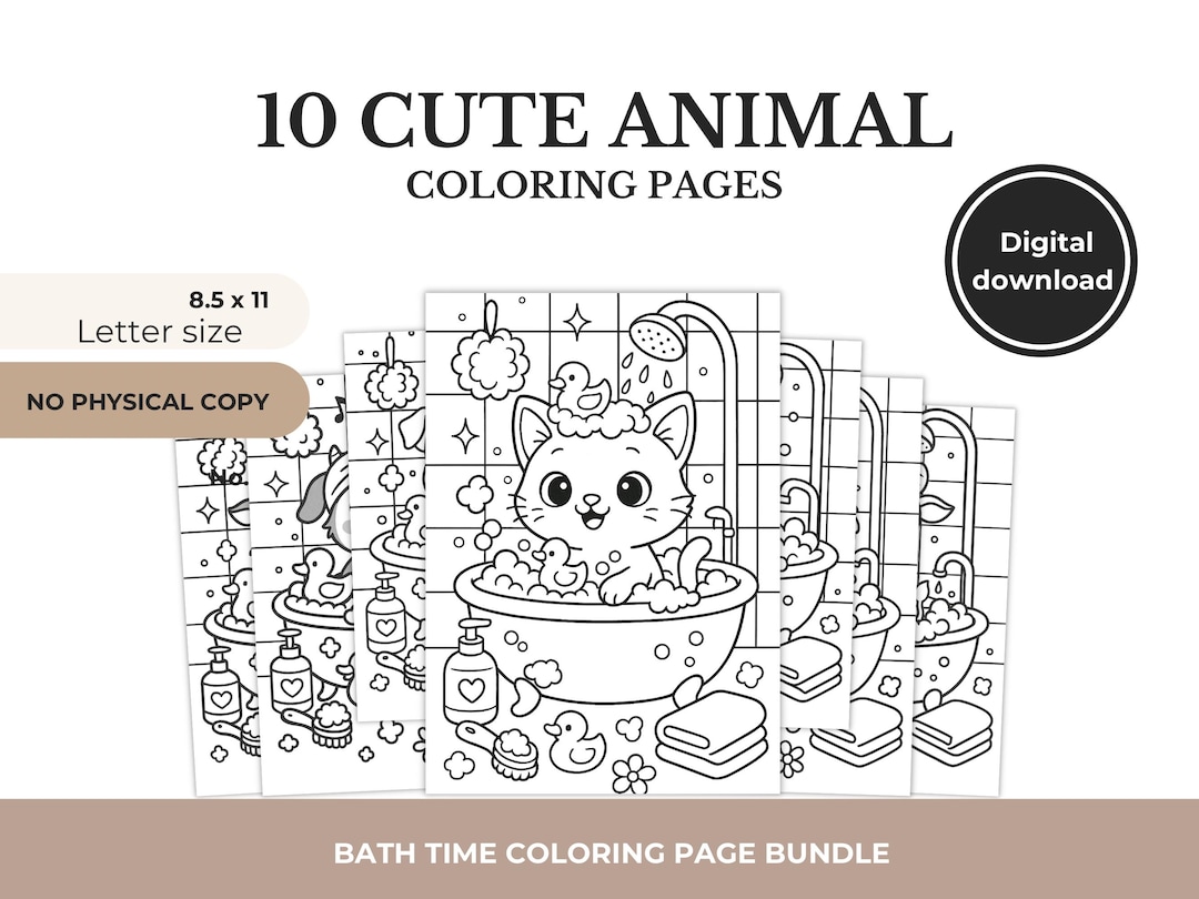 Bath Time Animal Coloring Pages Bundle: Kids Education (digital ...