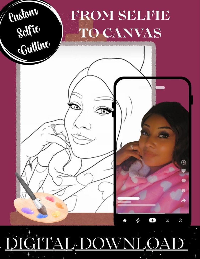 Custom Selfie Portrait, Paint Party Tracer (digital Download) - Etsy