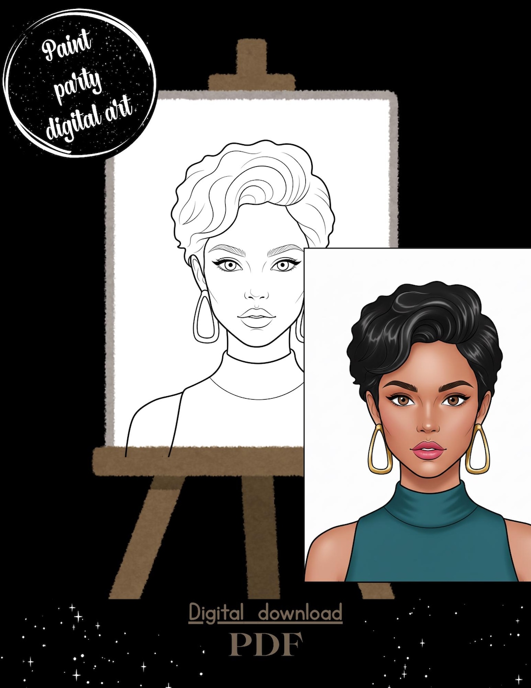 Pre-drawn Woman Portrait Canvas | DIY Paint Party (digital Download) - Etsy