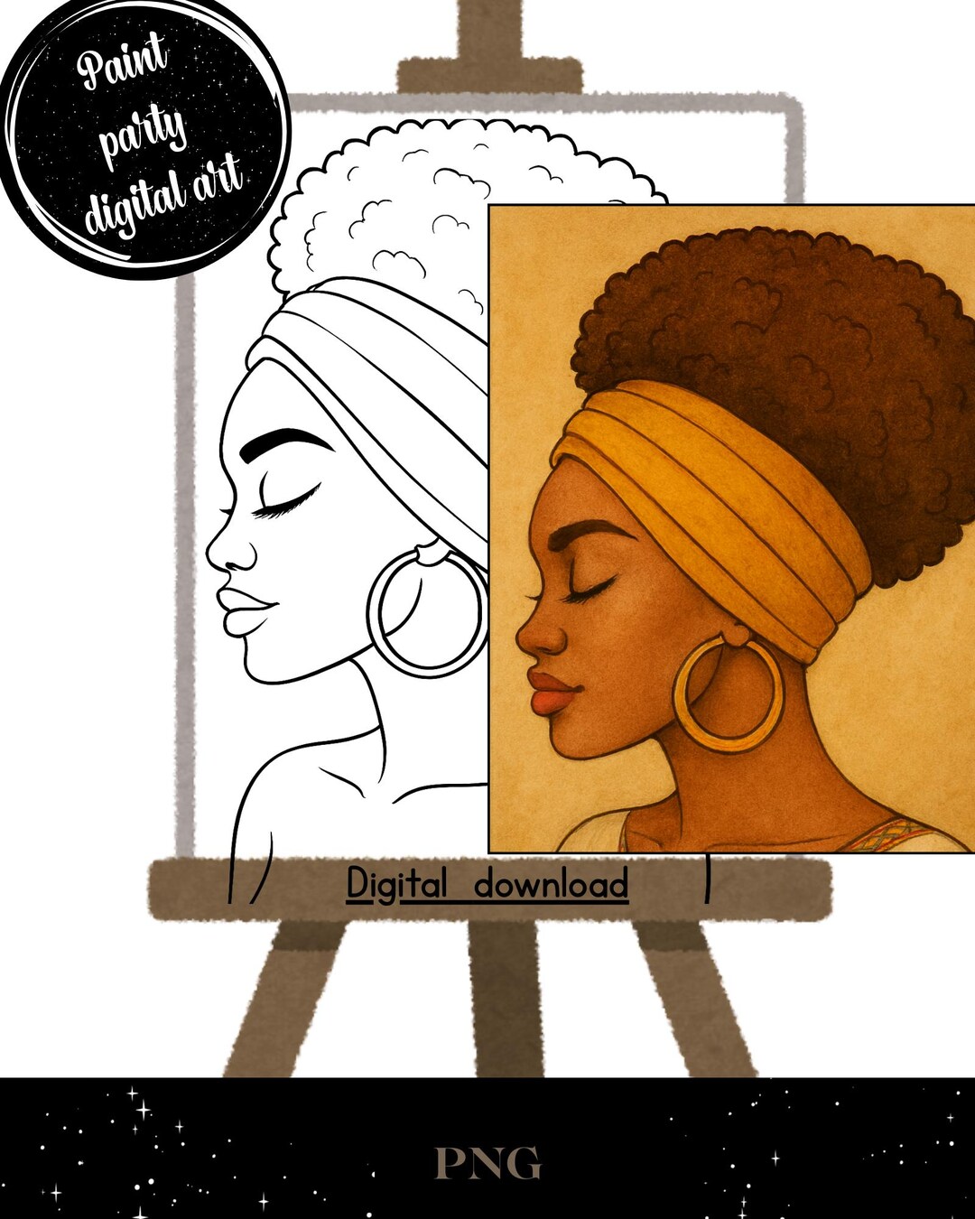 Afro Lady Paint Party Stencil: DIY Coloring Page (PNG Digital Download ...