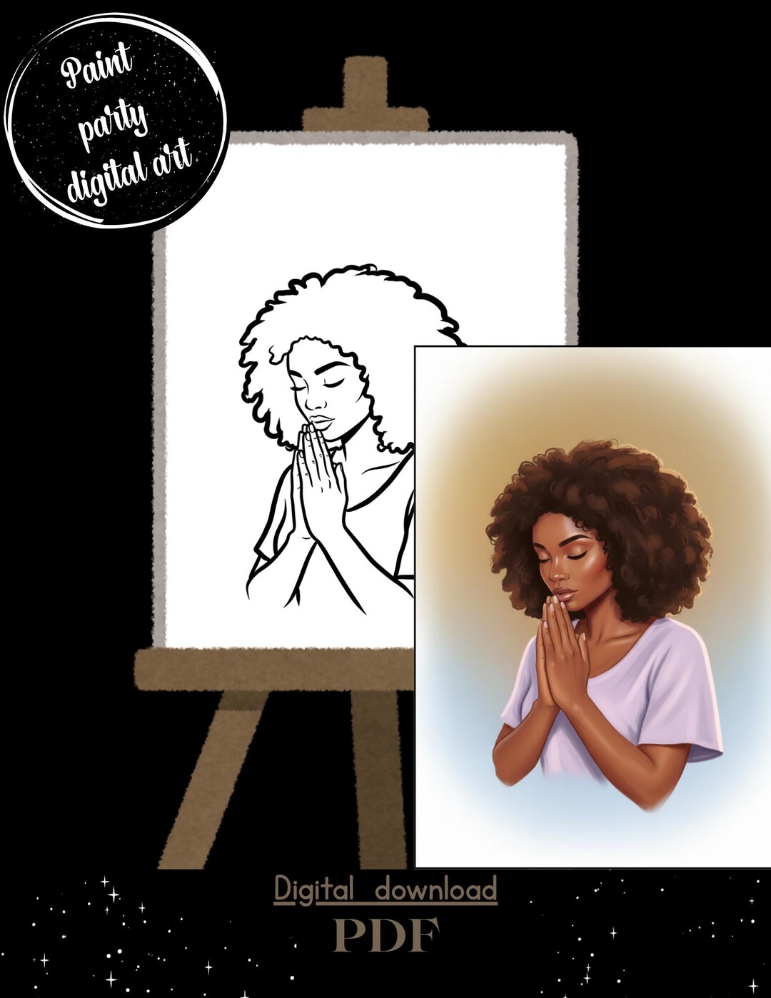 Praying Woman| Faith| Paint Template Diy| Coloring Page| Digital Print ...