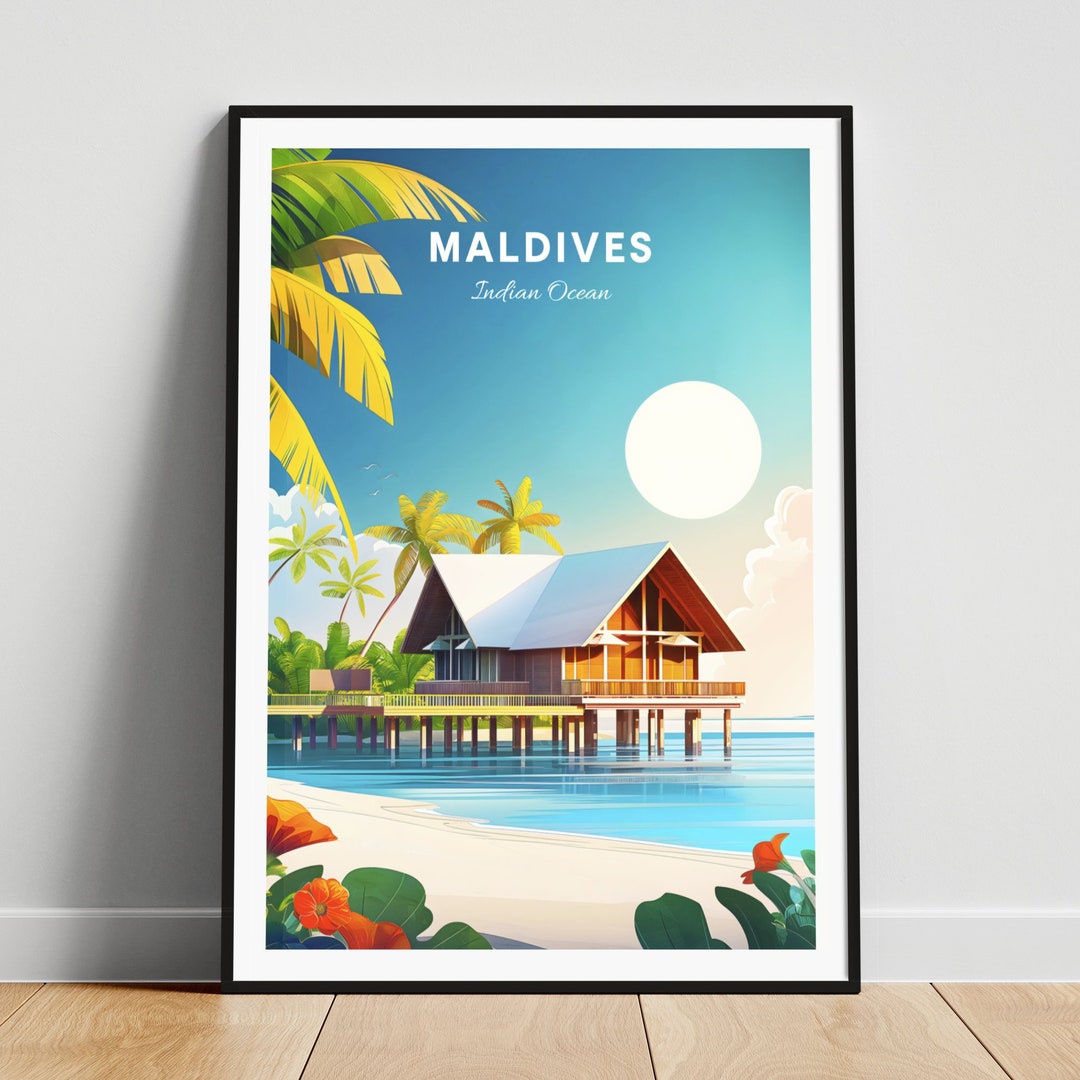Maldives Travel Print - Indian Ocean Wall Art, Maldives Poster, Indian ...