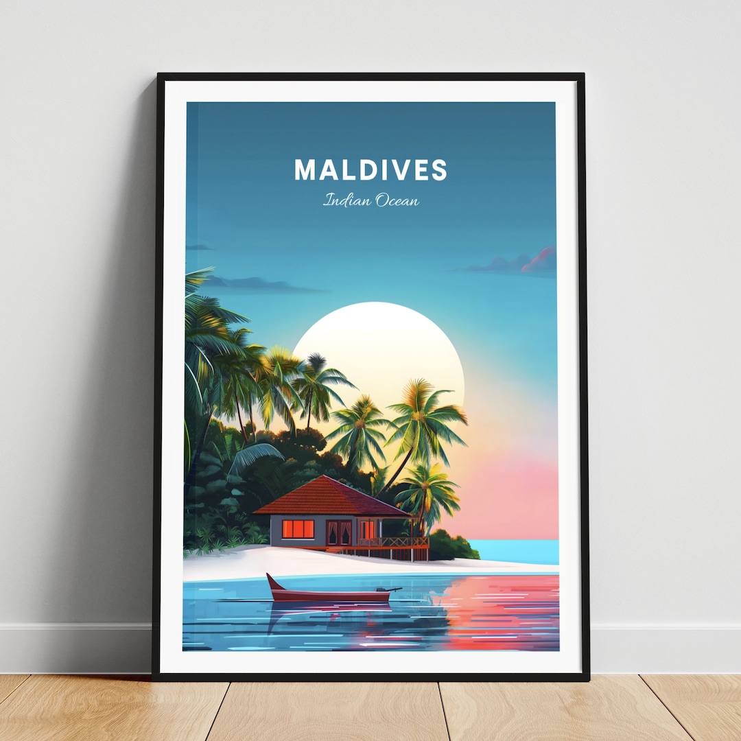 Maldives Travel Print - Indian Ocean Wall Art, Maldives Poster, Indian ...
