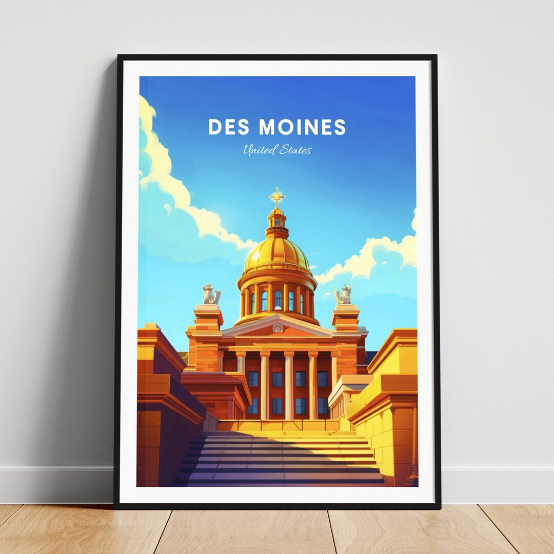 Des Moines Travel Print - US Wall Art, Des Moines Poster, Iowa Poster ...