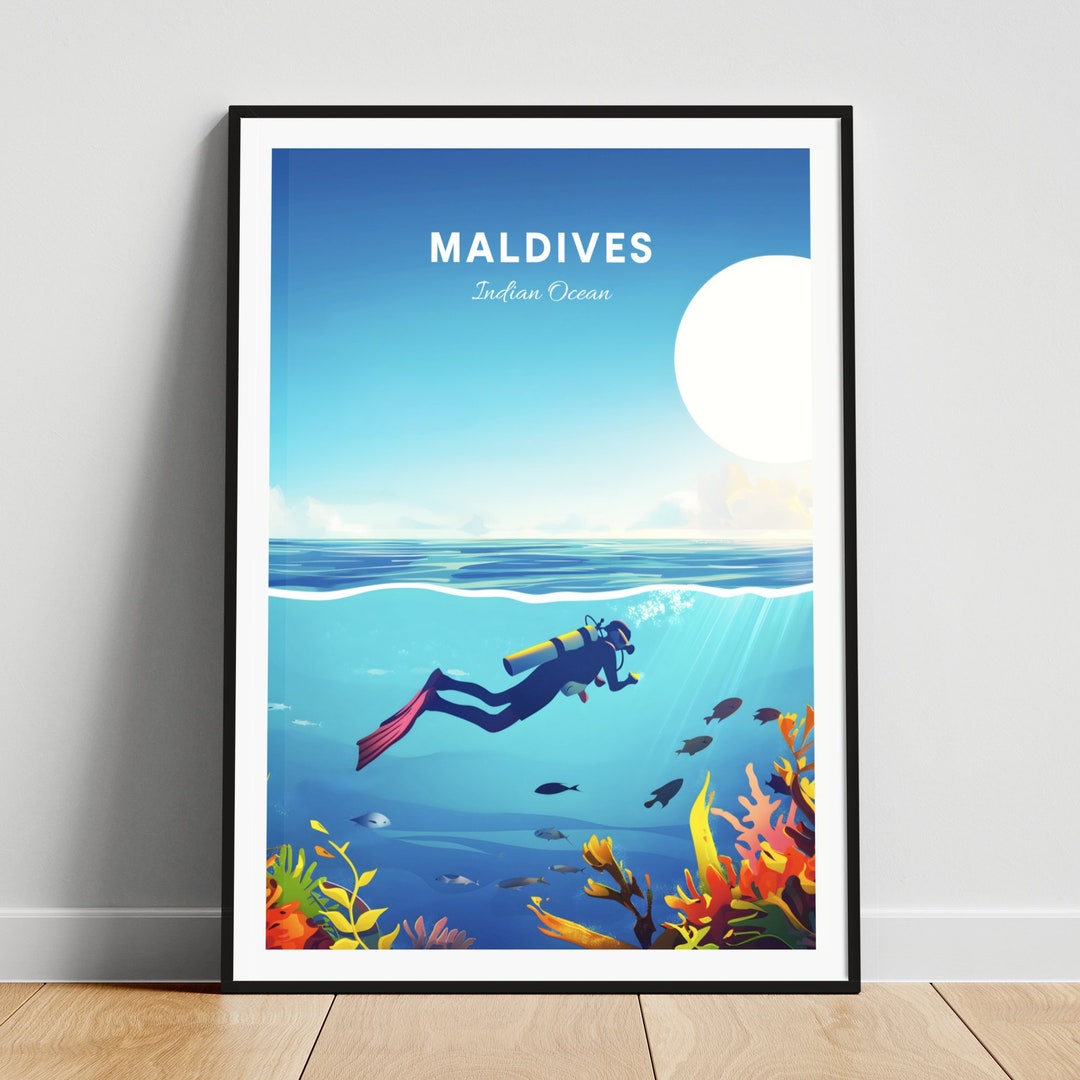Maldives Travel Print - Indian Ocean Wall Art, Maldives Poster, Indian ...