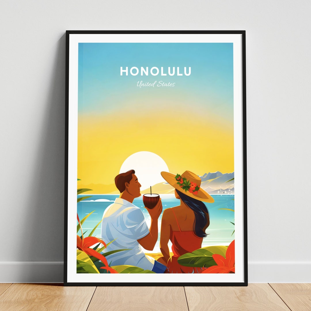 Honolulu Travel Print - United States Wall Art, Honolulu Poster, Hawaii ...