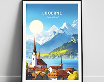 Lucerne Travel Print Switzerland Wall Art, Lucerne Poster, Switzerland ...