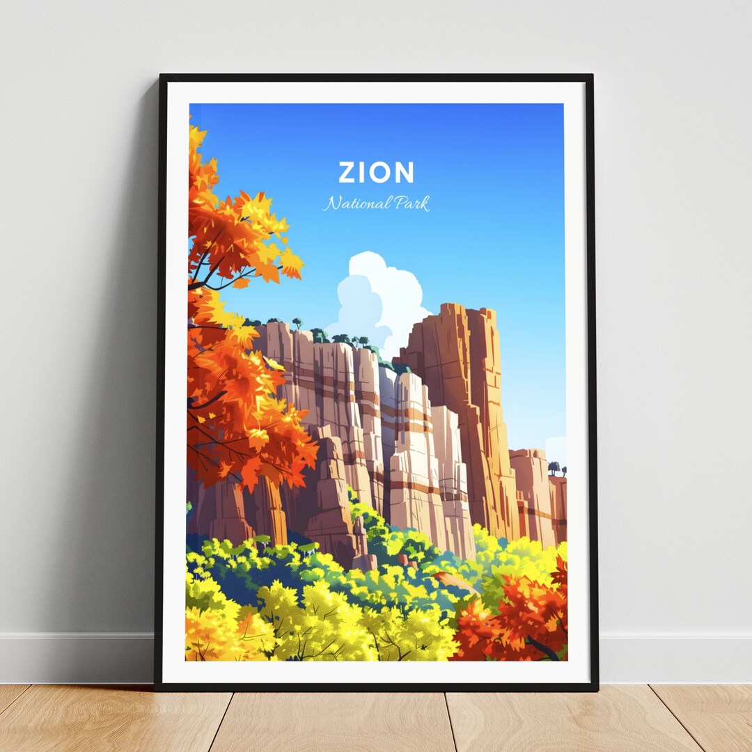 Zion National Park Poster, Zion Poster, Zion Print, Zion Canyon, Red ...