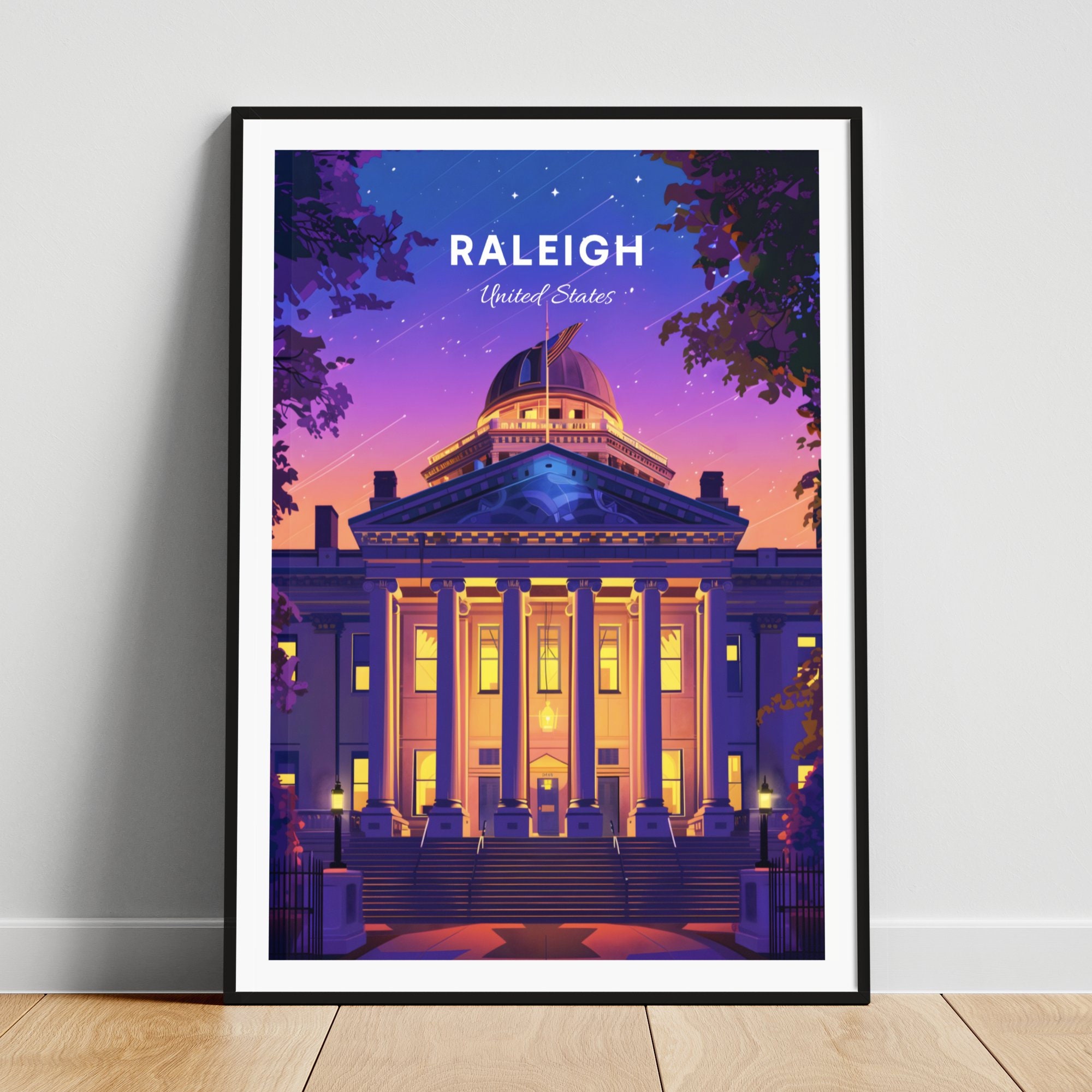 Raleigh Travel Print United States Wall Art, Raleigh Poster, North ...