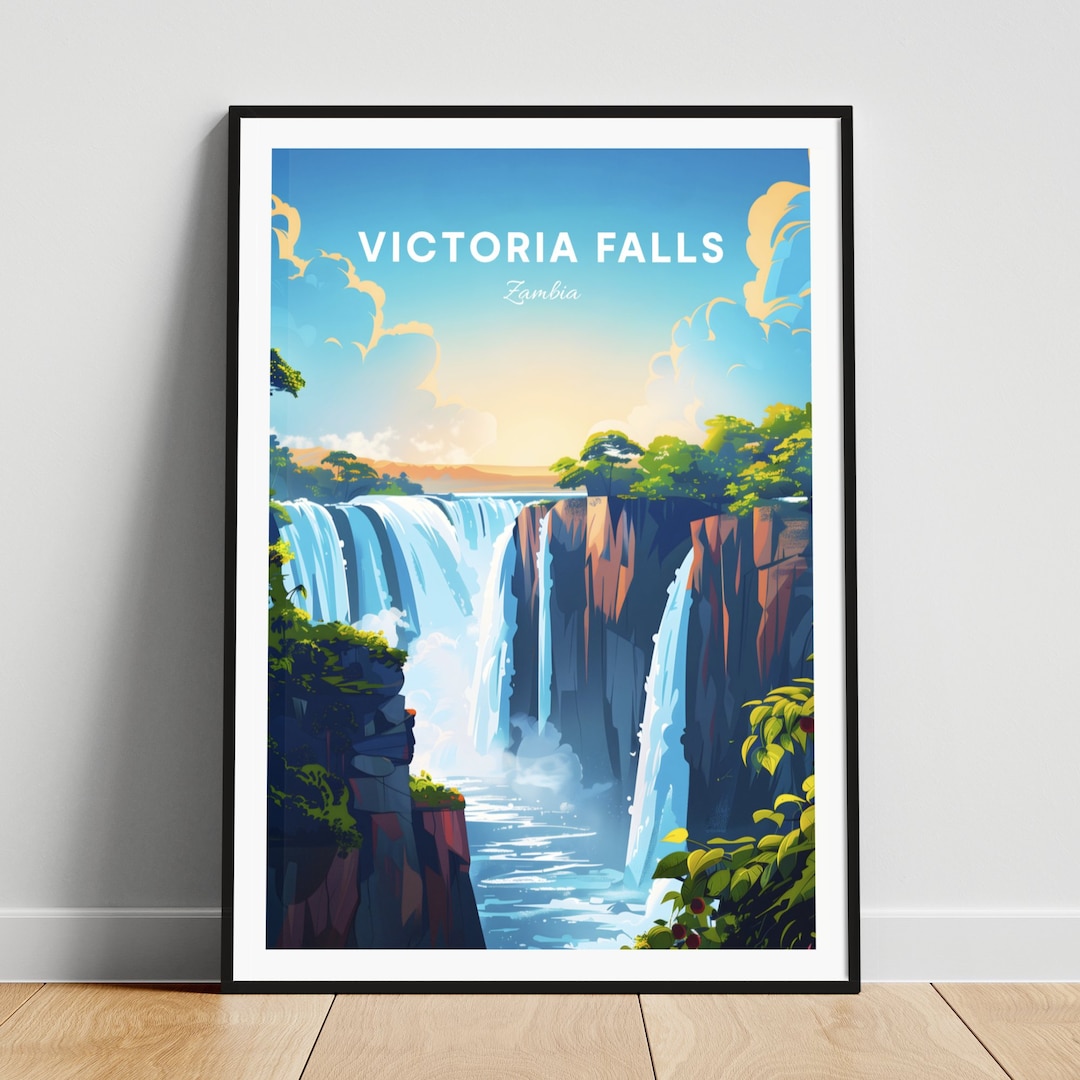 Victoria Falls Travel Print - Zambia Wall Art, Victoria Falls Poster ...