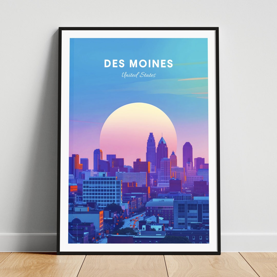 Des Moines Travel Print US Wall Art, Des Moines Skyline, Iowa Poster ...
