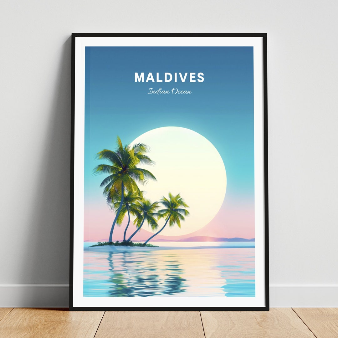 Maldives Travel Print - Indian Ocean Wall Art, Maldives Poster, Indian ...