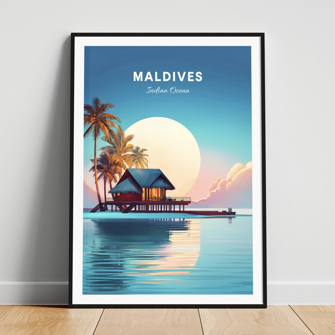 Maldives Travel Print - Indian Ocean Wall Art, Maldives Poster, Indian ...