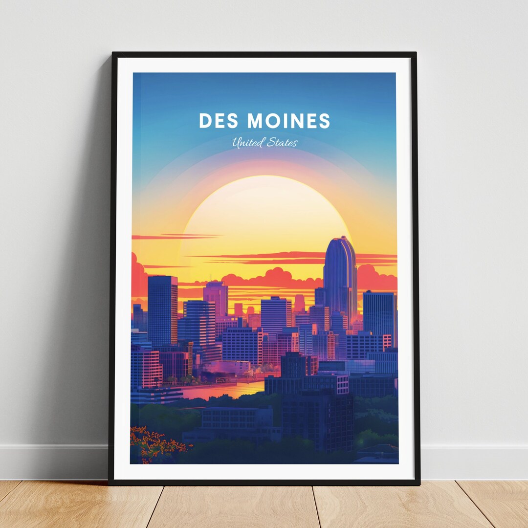Des Moines Travel Print - US Wall Art, Des Moines Poster, Iowa Poster ...