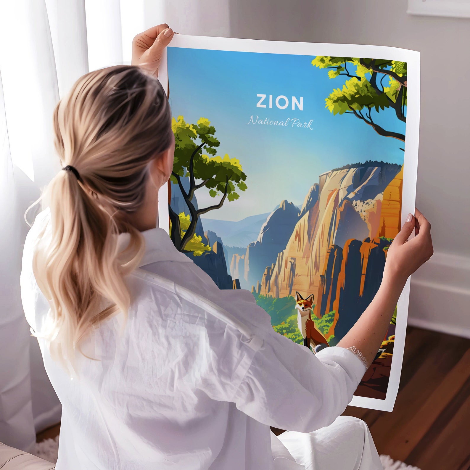 Zion National Park Poster, Zion Poster, Zion Print, Zion Canyon, Red ...