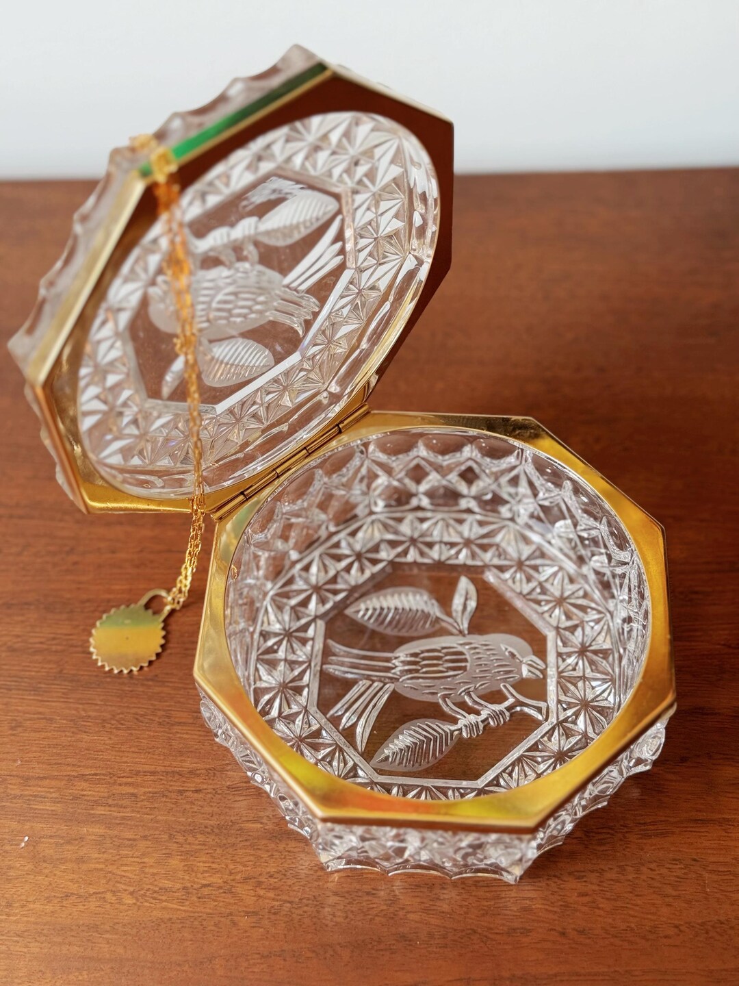 RARE Vintage Octagonal Brass Hinged Lead Crystal Trinket Box From the ...