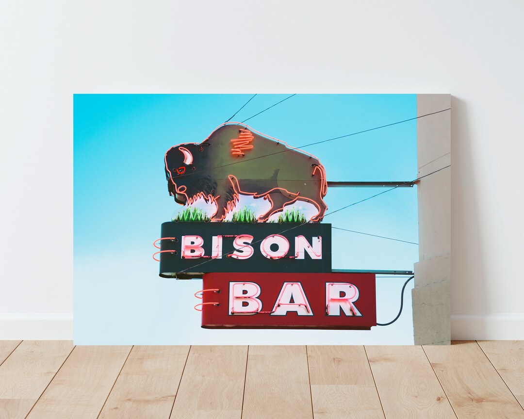 Bison Neon Sign Wall Art - Neon Sign Wall Art - Cabin Decor - Large ...