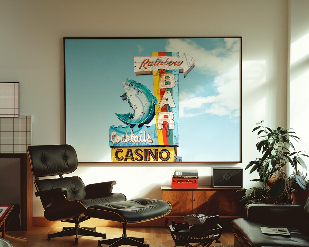 Vintage Neon Rainbow Trout Bar Sign Photography - Mid Century Modern ...