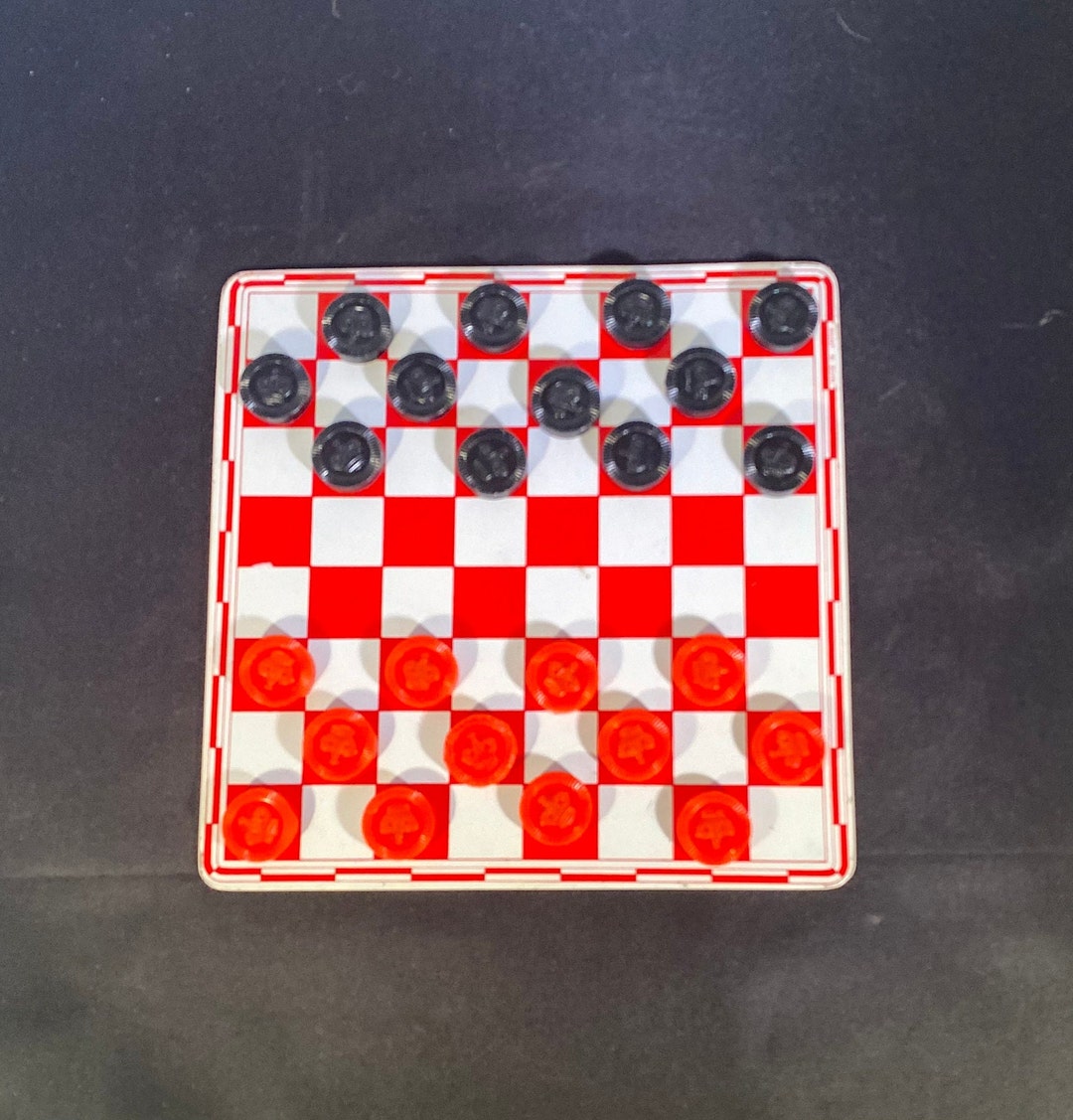 Vintage Made in USA Travel MAGNETIC Checkers Set - 6” X 6”, Metal Board ...