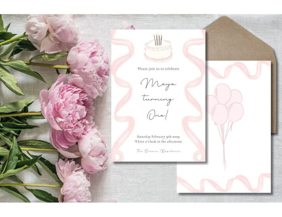 One Year Birthday Card Invitation Digital Template | Fully Customizable ...