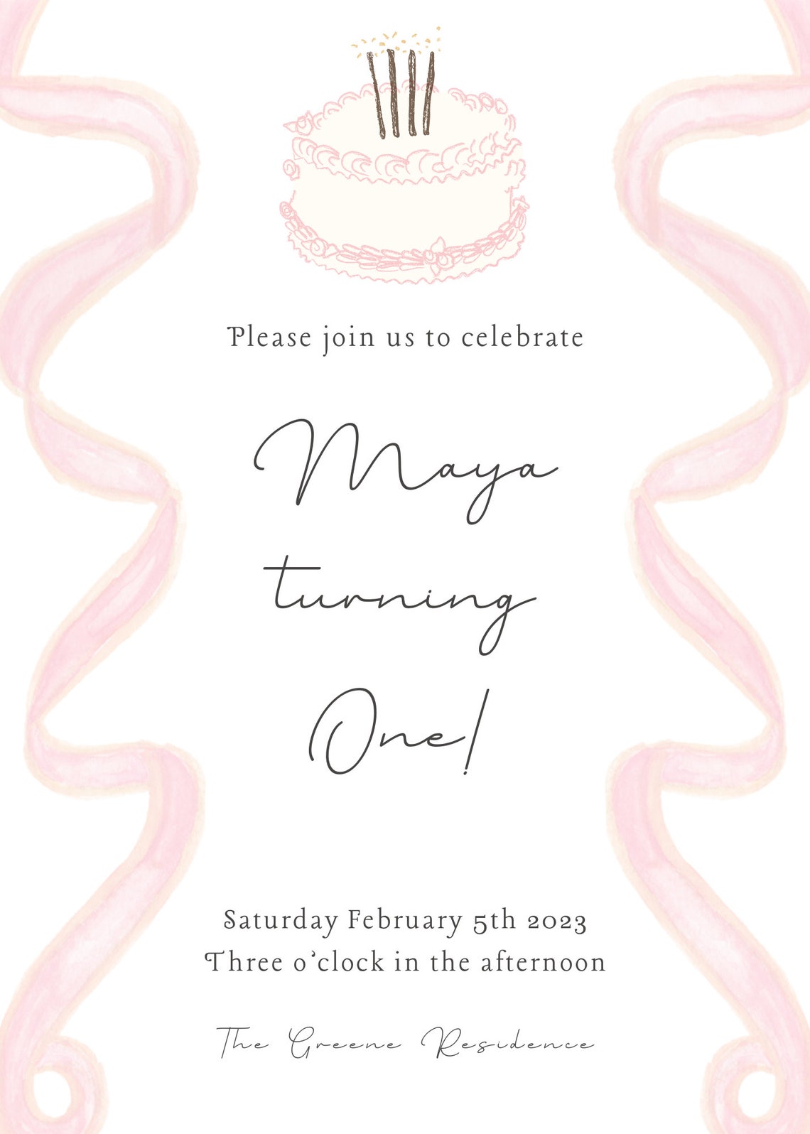 One Year Birthday Card Invitation Digital Template | Fully Customizable ...
