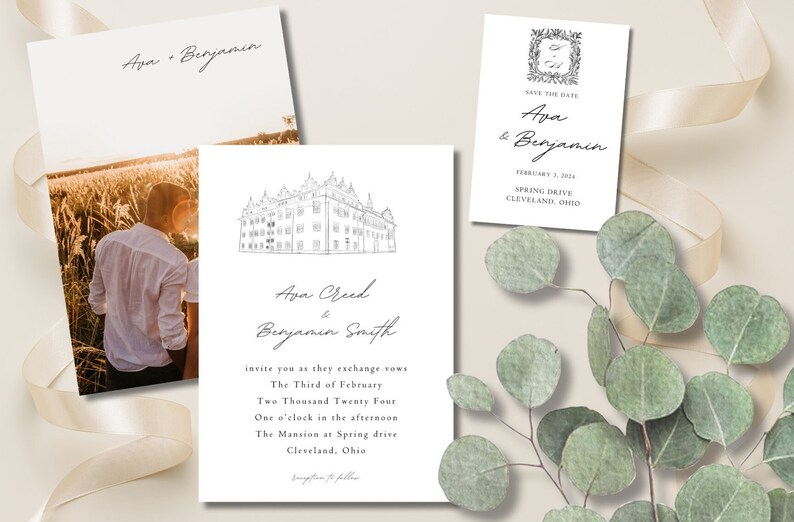 Minimalistic Black and White Digital Template Wedding Invite | RSVP ...