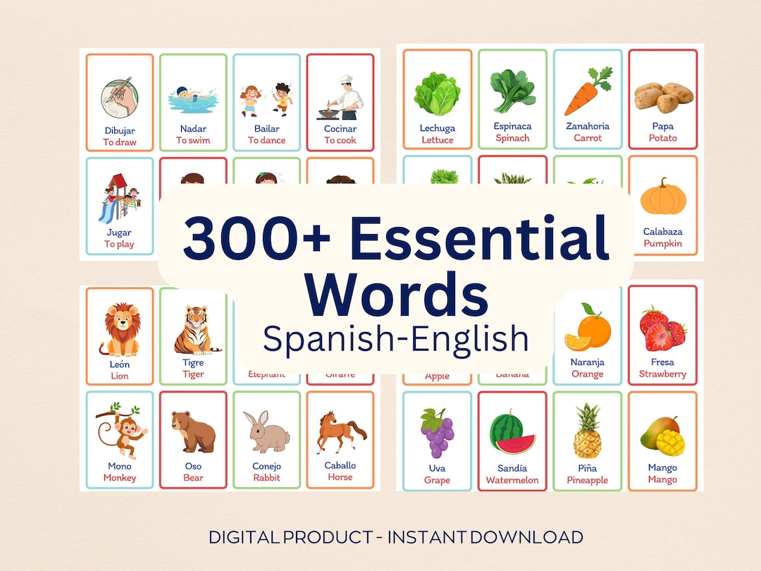 Bilingual Spanish-english Flashcards – Digital Download, Educational ...