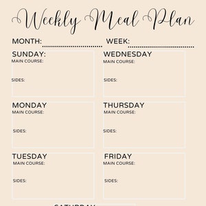 Minimalist Weekly Meal Plan and Grocery List - Etsy