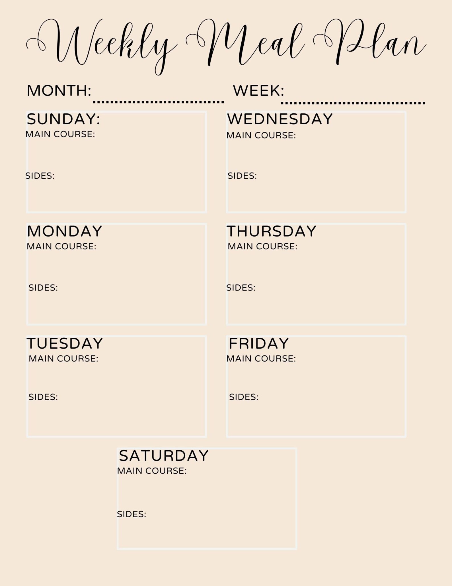 Minimalist Weekly Meal Plan and Grocery List - Etsy