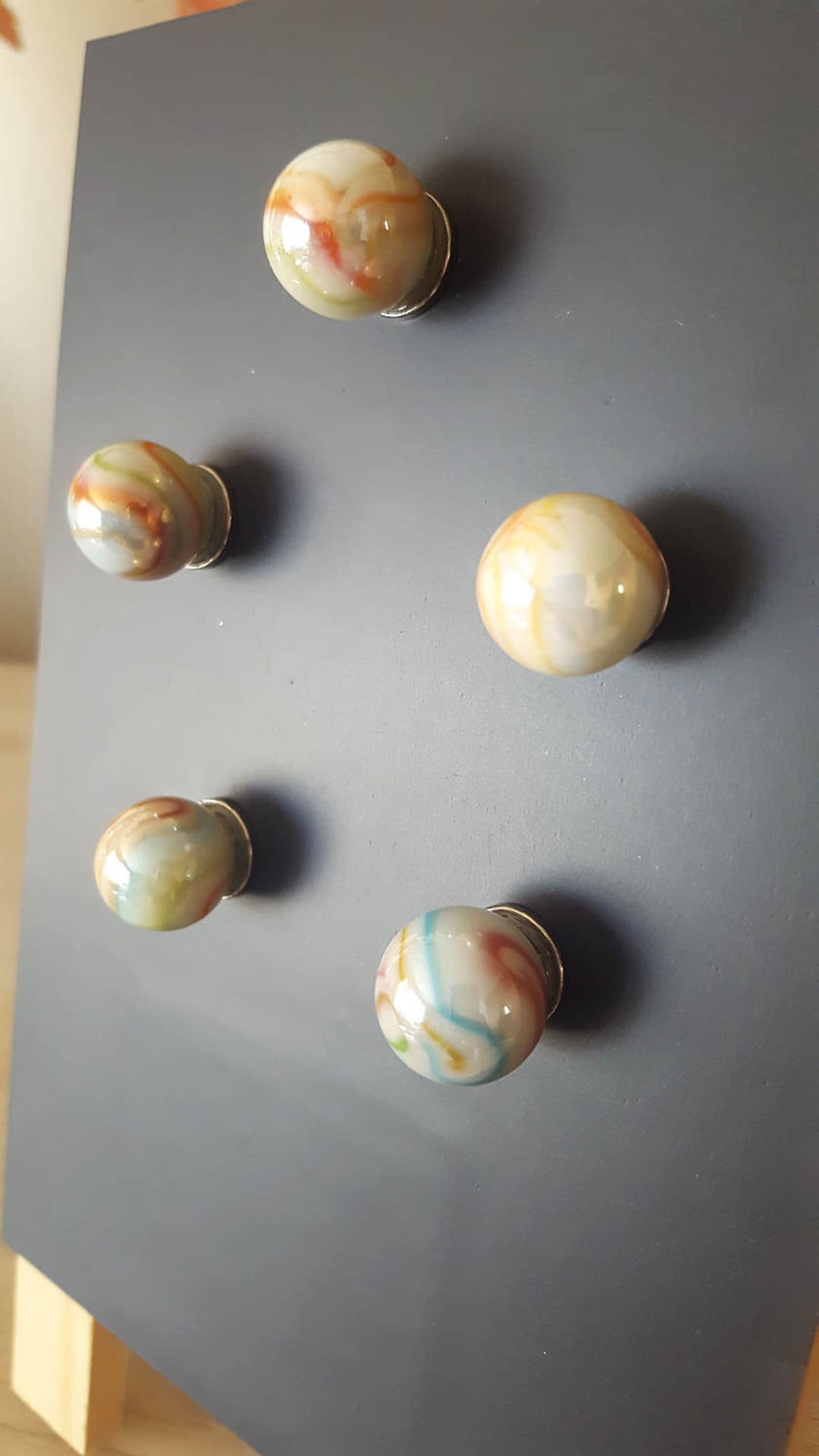 White Marble Magnets With Rainbow Swirls. Strong Magnet Set of 5 ...