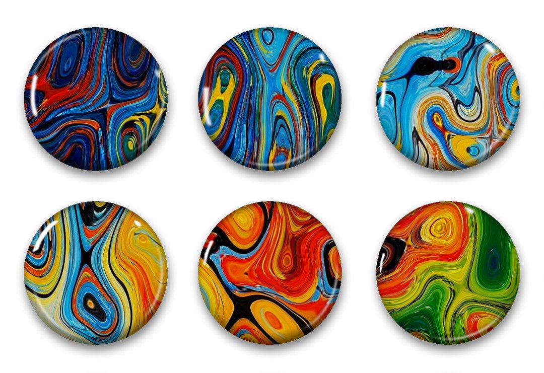 Abstract Color Swirl Glass Circle Magnets. Strong Magnet Set of 6 ...