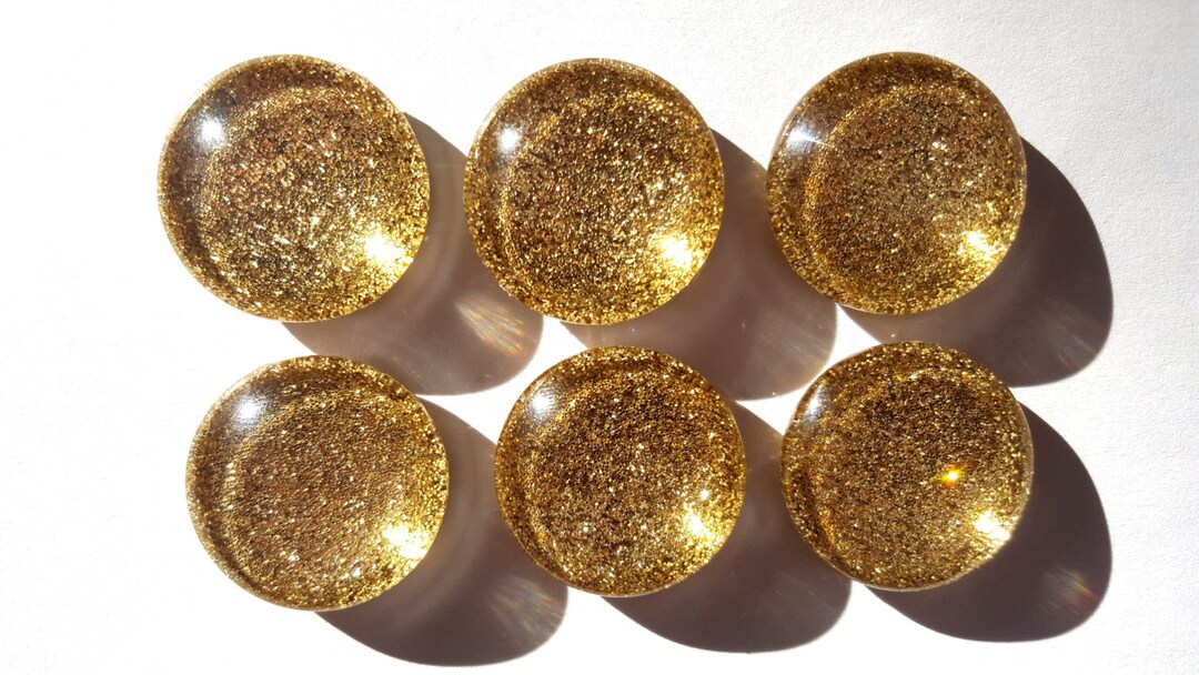 Gold Glitter Glass Circle Magnets. Strong Magnet Set of 6 Circle ...