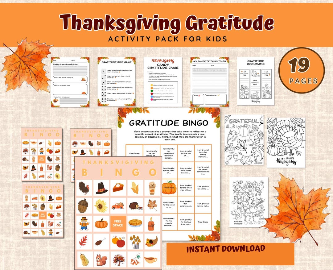 Thanksgiving Activity Bundle for Kids, Gratitude Game, Family Reunion ...