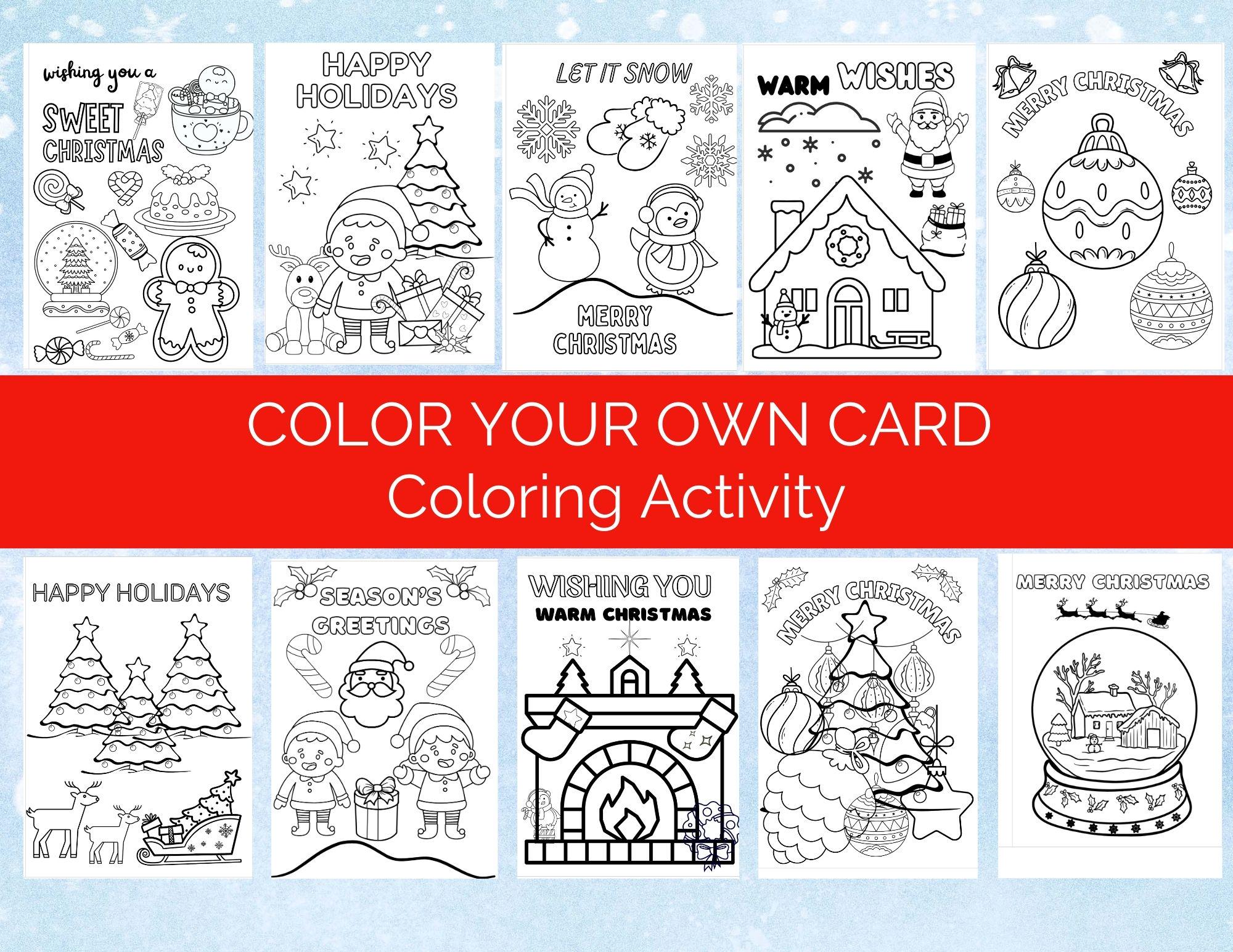 Coloring Christmas Cards for Kids, Great for Homeschool Activity, Color ...