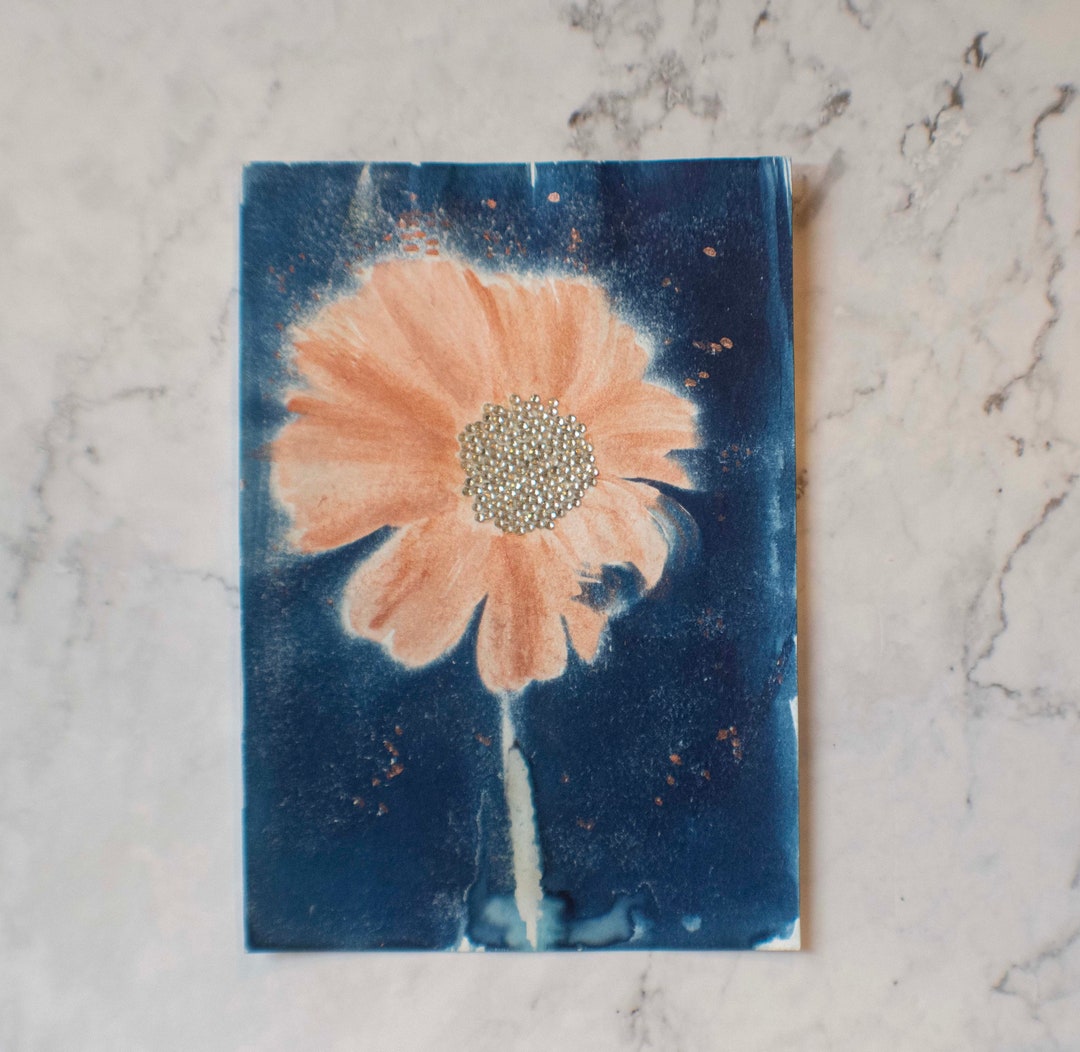 Cyanotype Pink Flower Print - Etsy