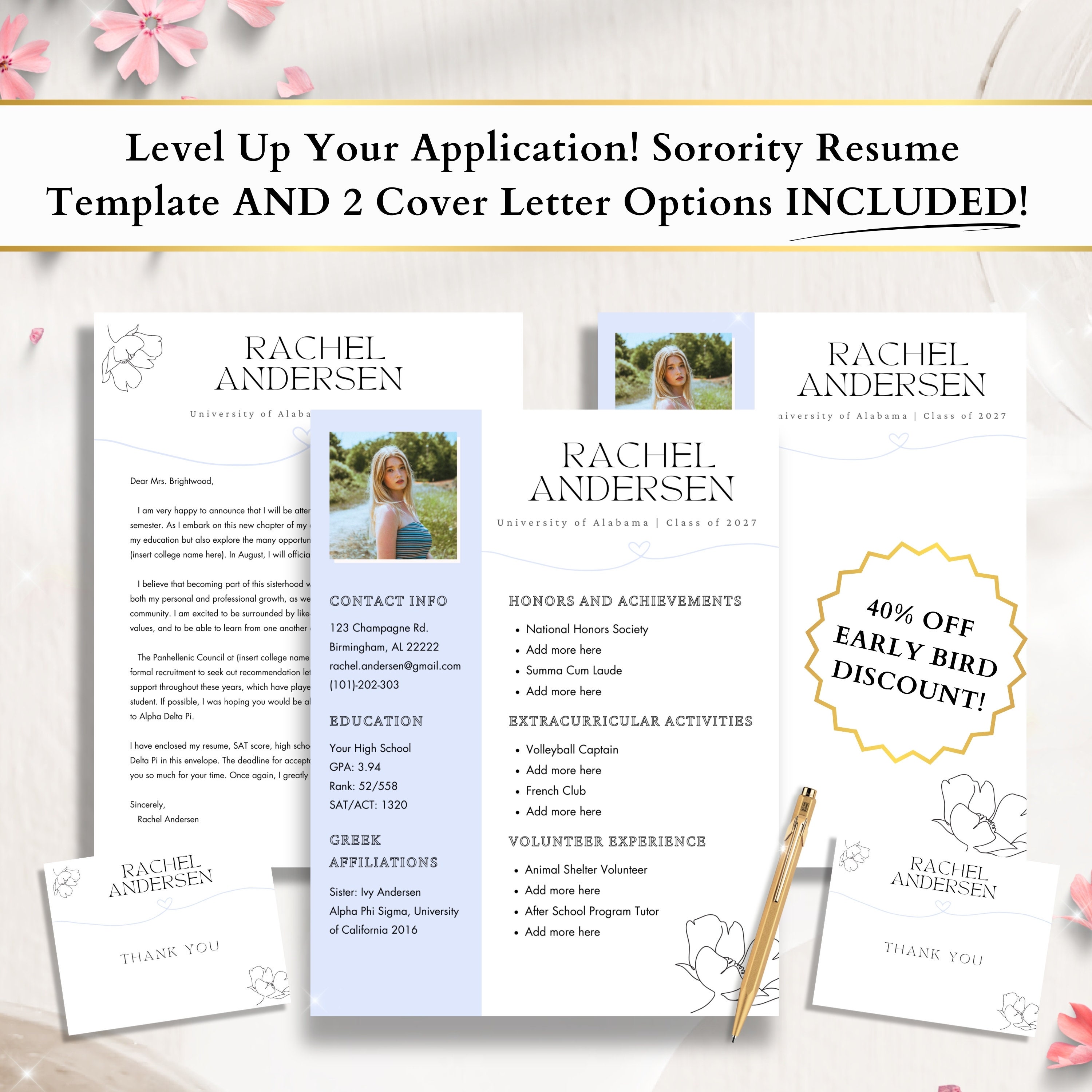 Sorority Resume Template Pack, Sorority Cover Letter and Social Resume ...