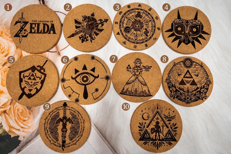 Zelda Cork Coaster Set: Laser Engraved Nintendo Geek Decor - Etsy