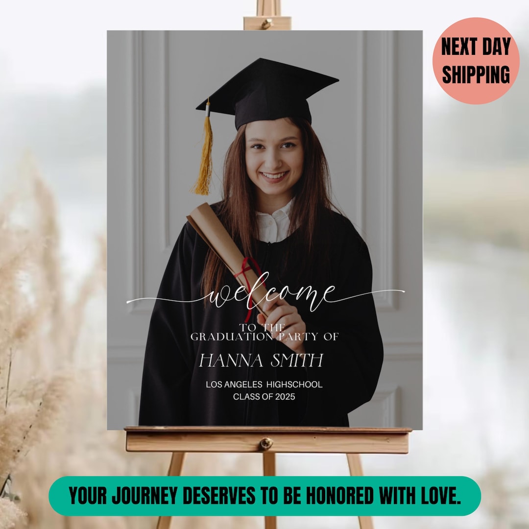 Personalized Graduation Welcome Sign With Photo, Custom Grad Party ...