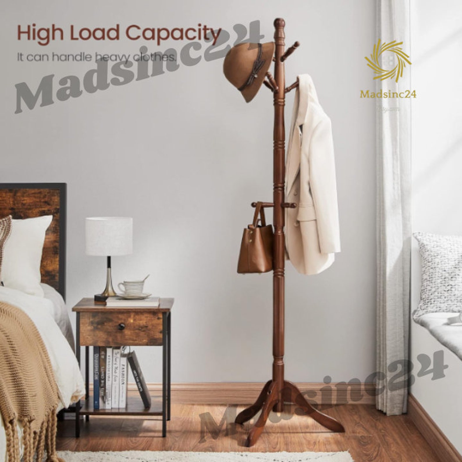 Wooden Standing Coat Rack With 10 Hooks Hat Rack Wood Coat Hanger ...