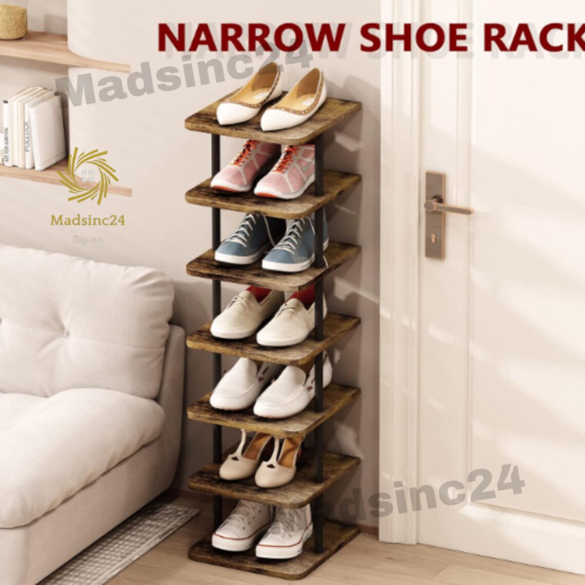 7 Tier Wooden Shoe Rack Shoe Shelves Shoe Display Rack Space Saving ...
