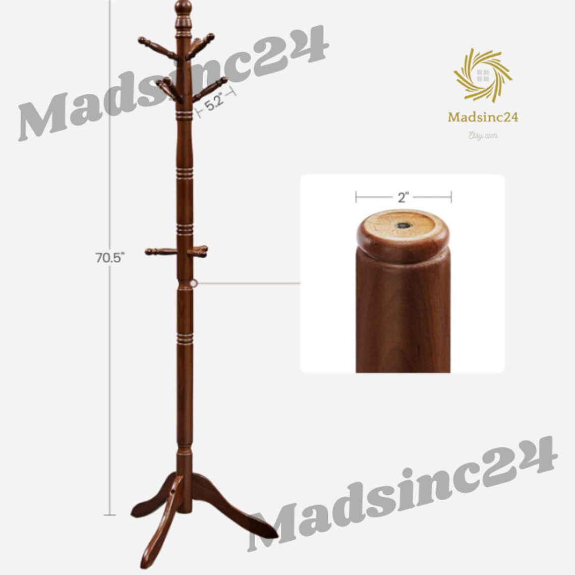 Wooden Standing Coat Rack With 10 Hooks Hat Rack Wood Coat Hanger ...
