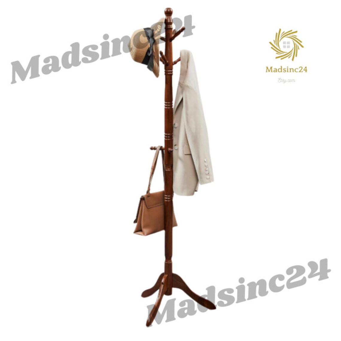Wooden Standing Coat Rack With 10 Hooks Hat Rack Wood Coat Hanger ...